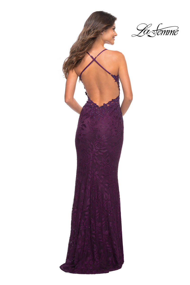 Sheer-Sides Backless Long La Femme Prom Dress
