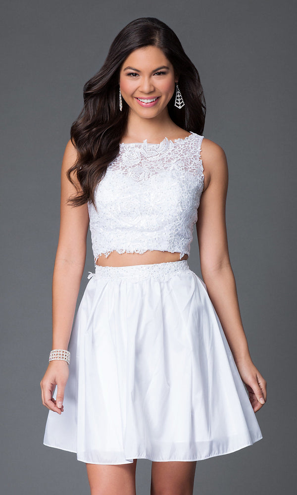 Short Two-Piece Party Dress with Lace Bodice