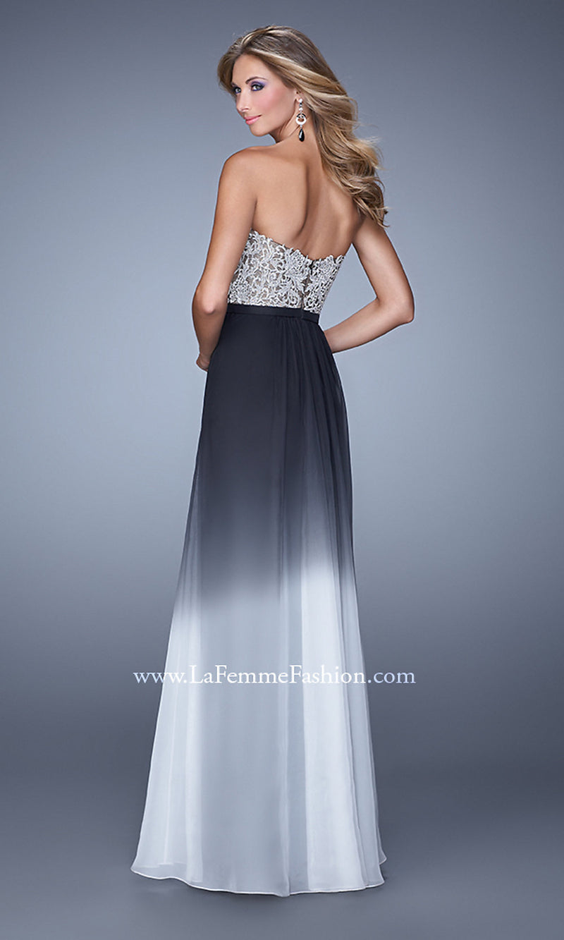 La Femme Strapless Lace-Bodice Long Ombre Prom Dress