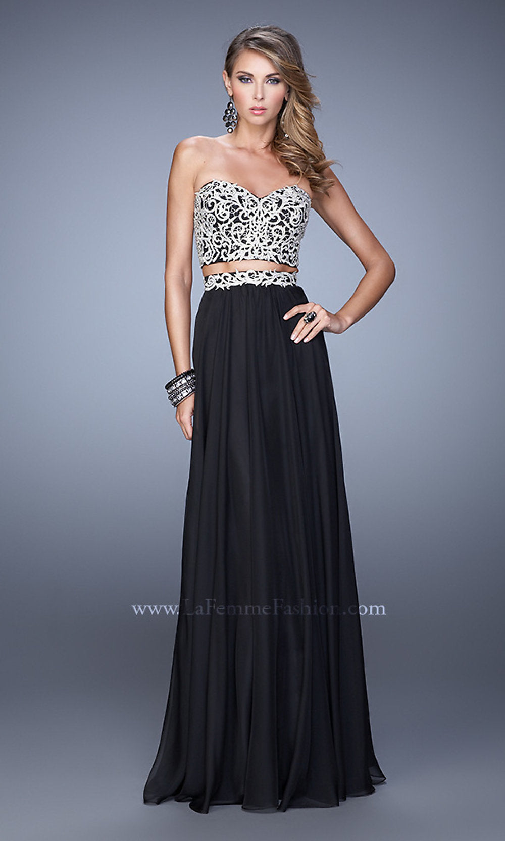 Two-Piece Long La Femme Designer A-Line Prom Dress