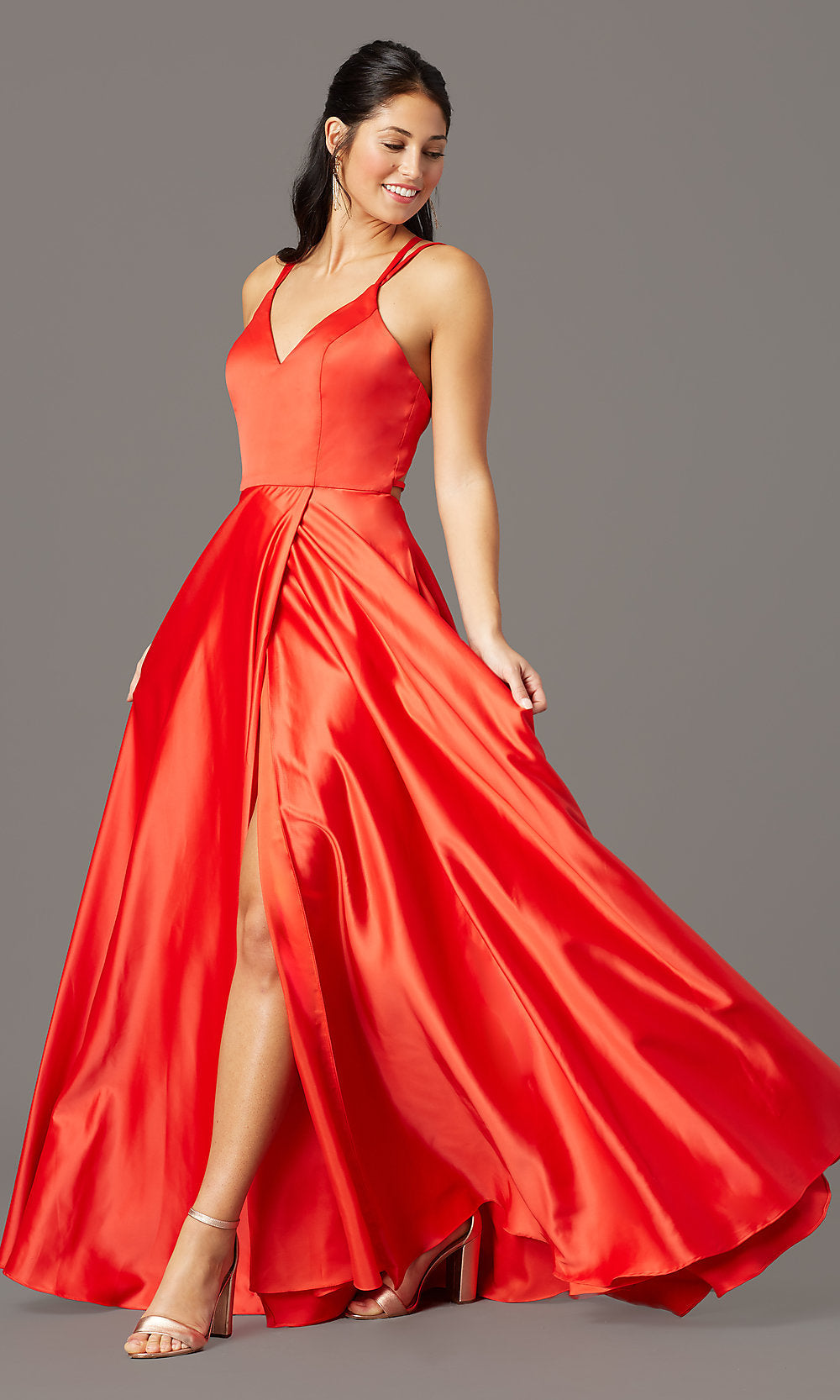 Multi Strap Back Long Faux Wrap Prom Dress By Promgirl