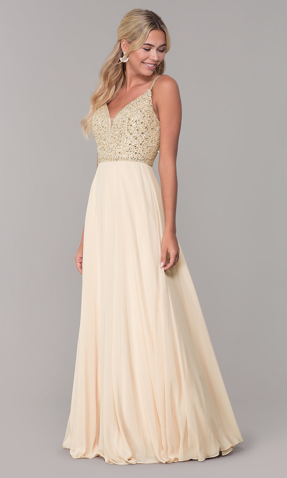 Champagne Chiffon Prom Dresses