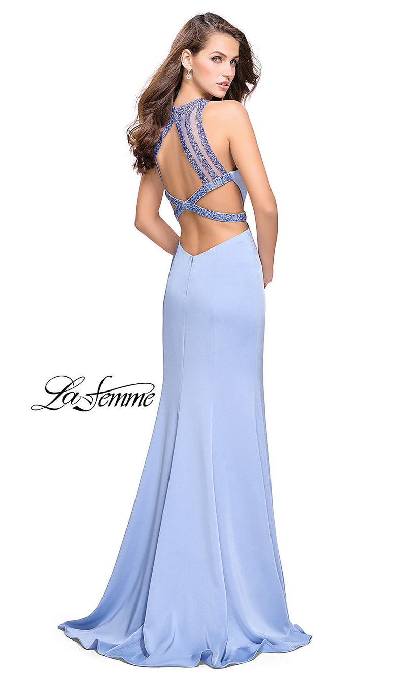 Long La Femme Open-Back Prom Dress with Slit