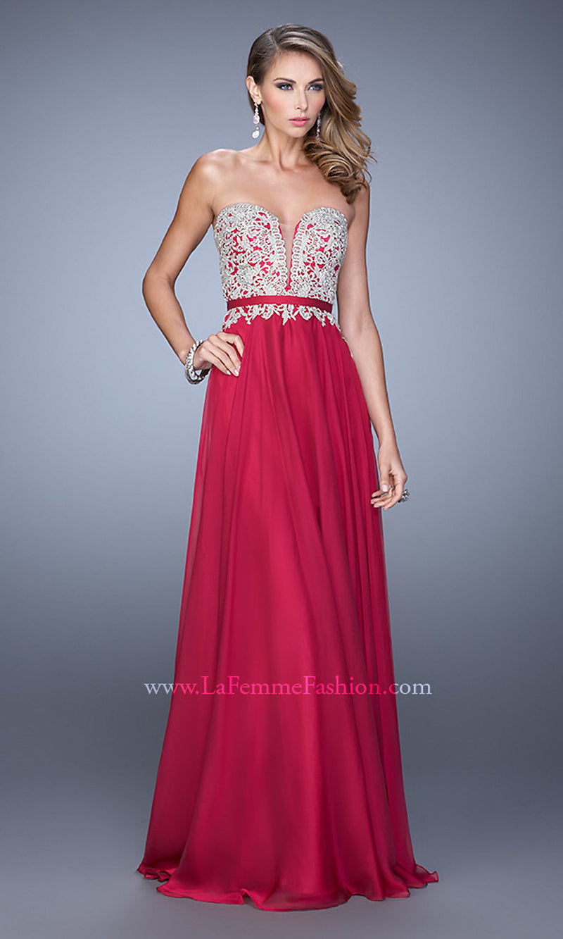 Elegant Black Strapless Evening Gown by La Femme