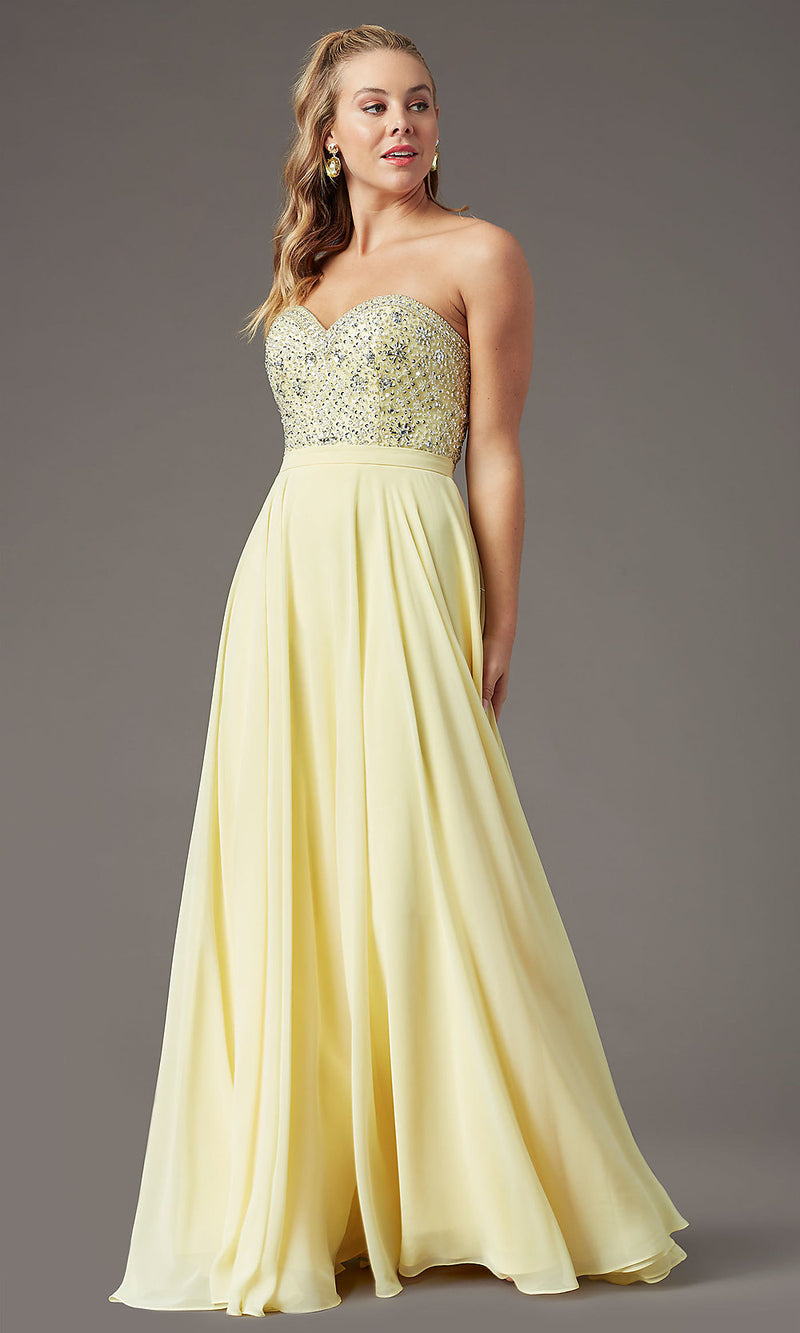 PromGirl Strapless Long Formal Prom Dress with Beads