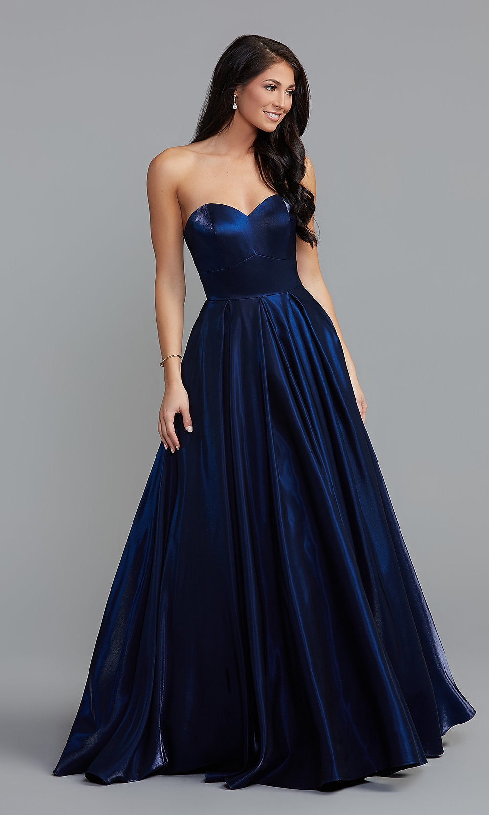 Strapless Navy Blue Prom Dresses