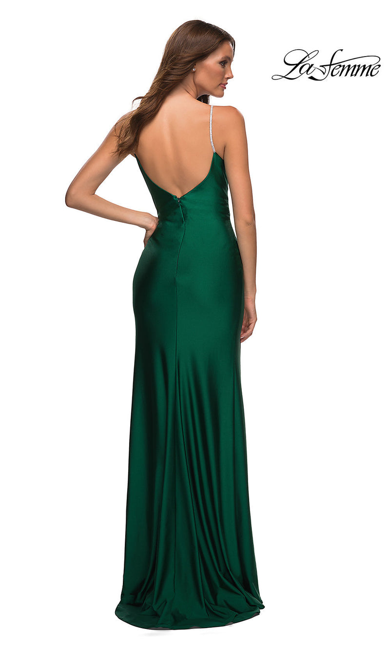 Simple La Femme Long Prom Dress with Beaded Straps