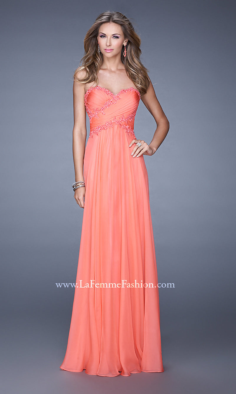 Strapless La Femme Gown, Long Low Cut Back Dress