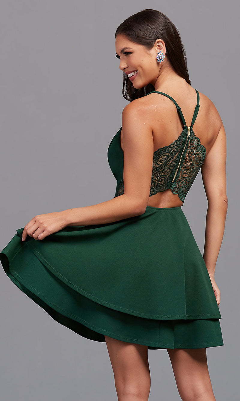 A-Line Lace-Back Dark Green Short Homecoming Dress