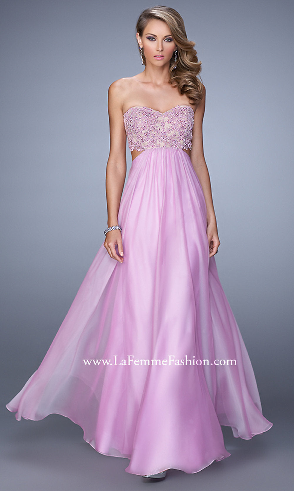Strapless Cut Out Waist La Femme Prom Gown