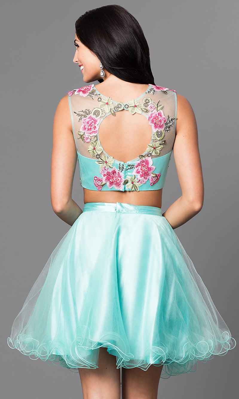 Short Two-Piece Embroidered A-Line Homecoming Dress