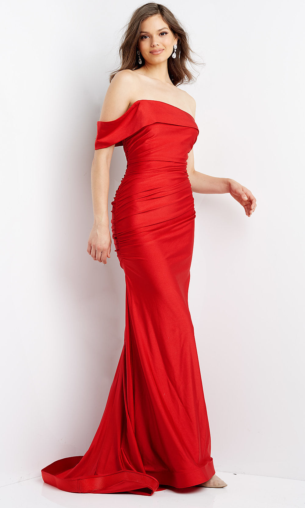JVN by Jovani Long Off-the-Shoulder Red Prom Dress
