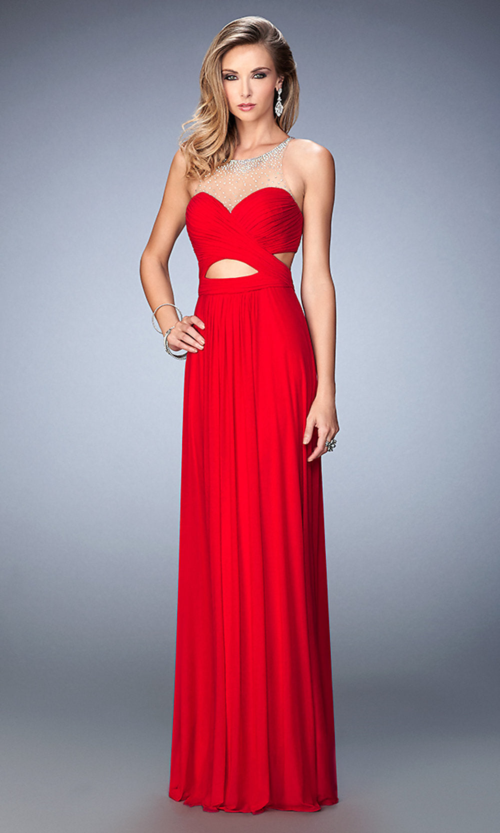 Floor Length Open Back Formal Gown with a Waist Cut Out by La Femme