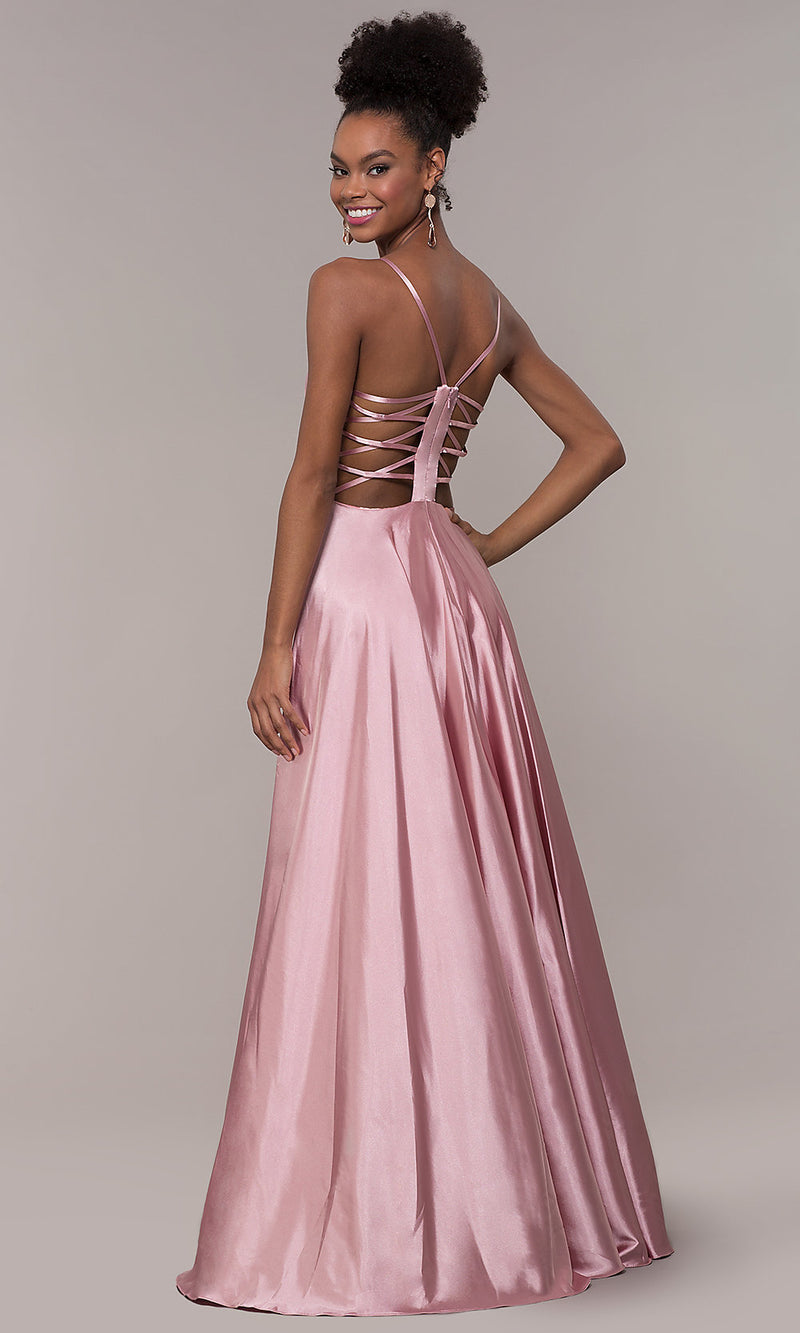 Open-Back Long Prom Dress with Illusion V-Neck