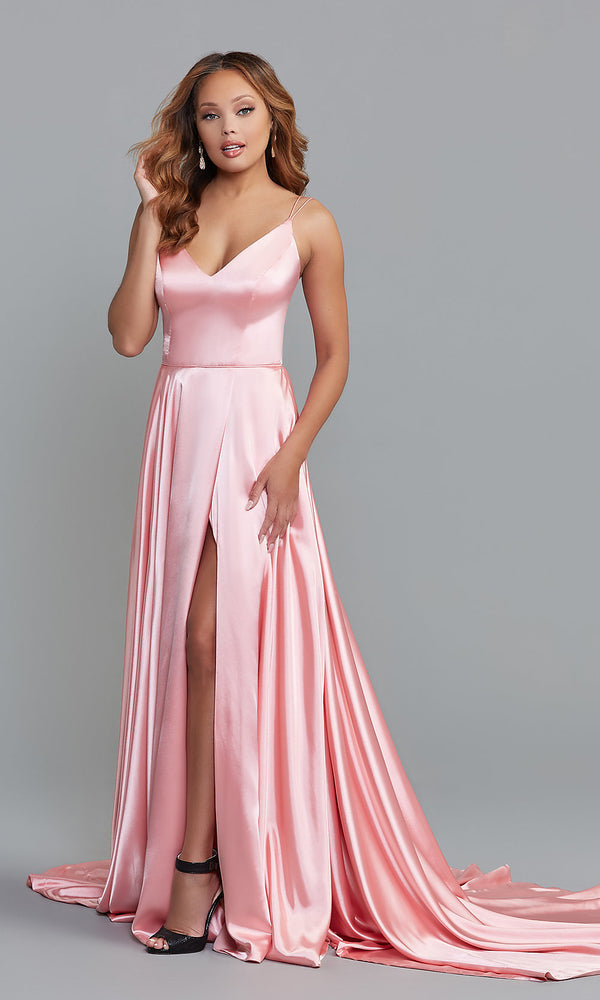 Long V-Neck Open-Back Prom Dress with Slit