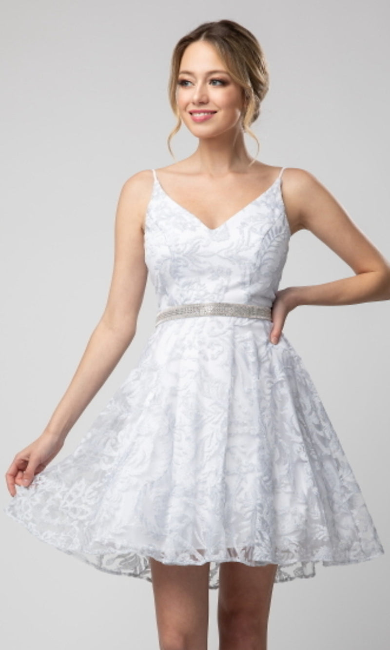 Shail K Lace Short V-Neck Prom Dress